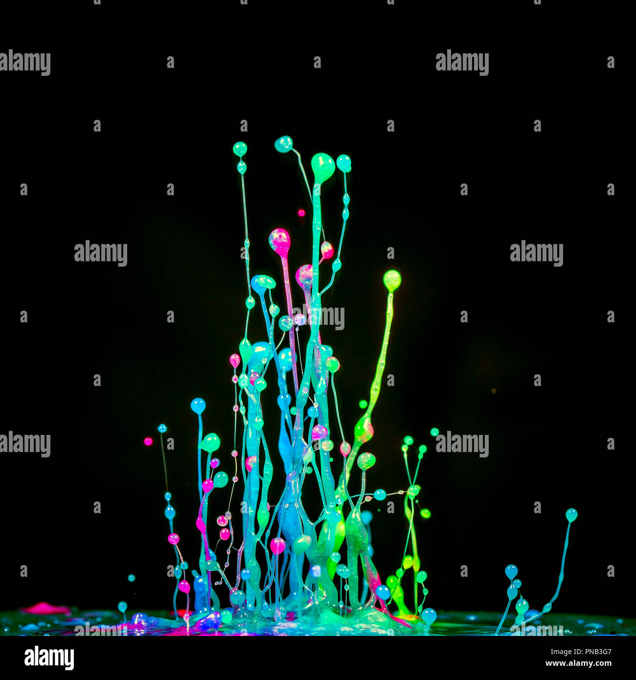 splash of color fluid ink on black background. abstract sculptures of ...