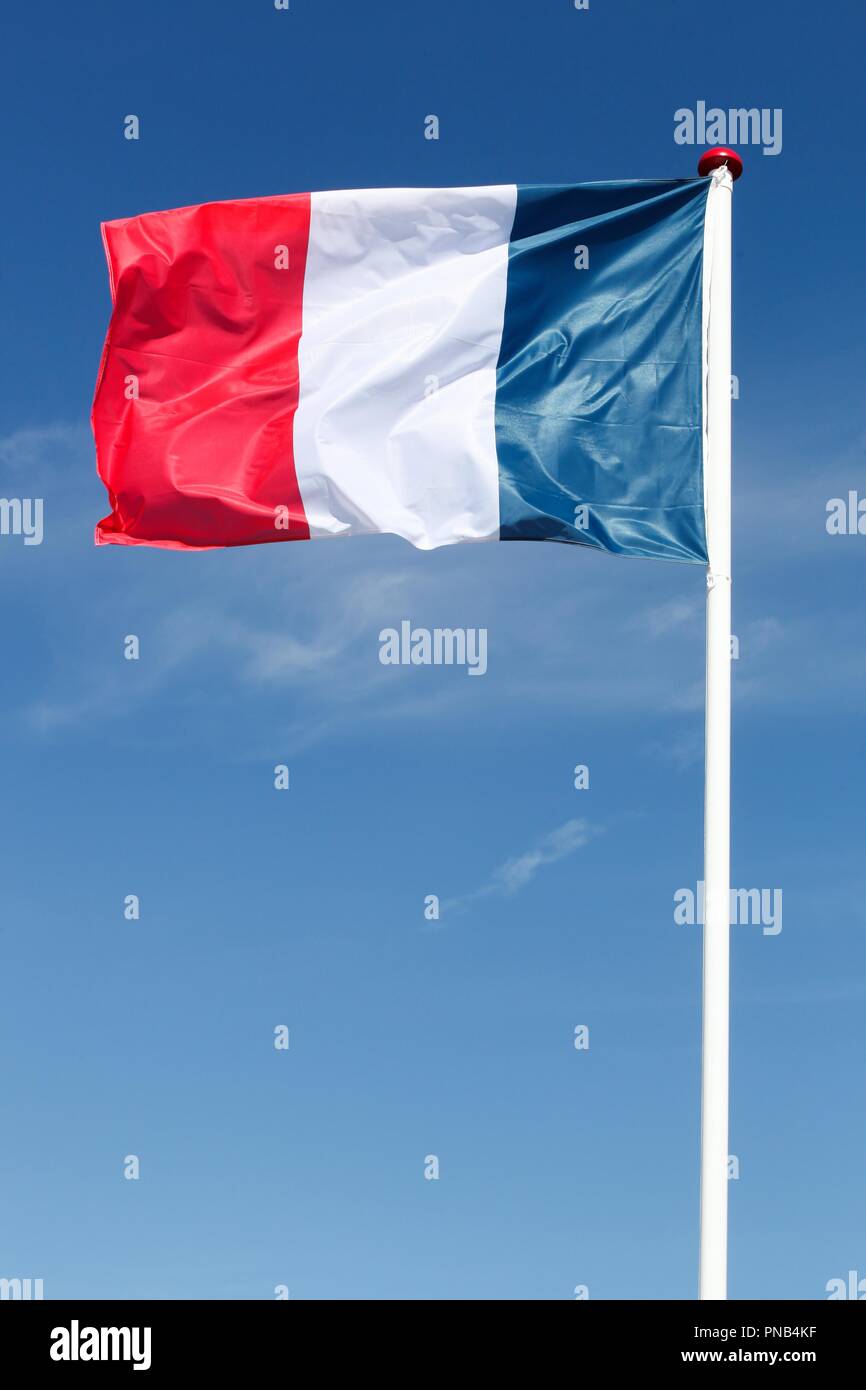 Flag of France waving in the sky Stock Photo - Alamy