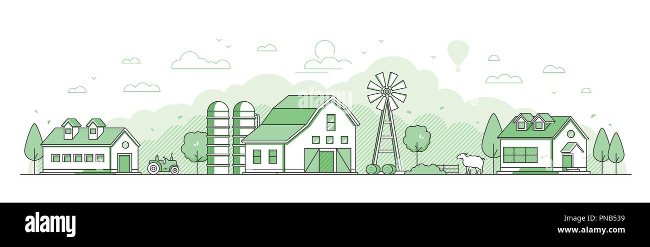 Country landscape - thin line design style vector illustration Stock ...