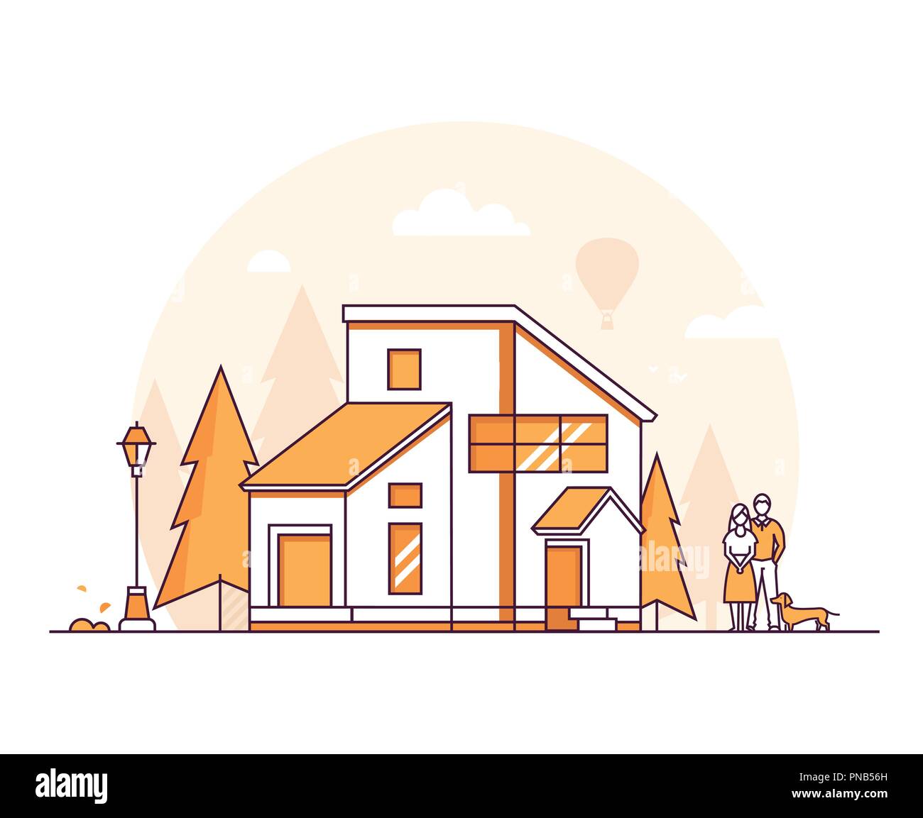 Cottage house - thin line design style vector illustration Stock Vector ...