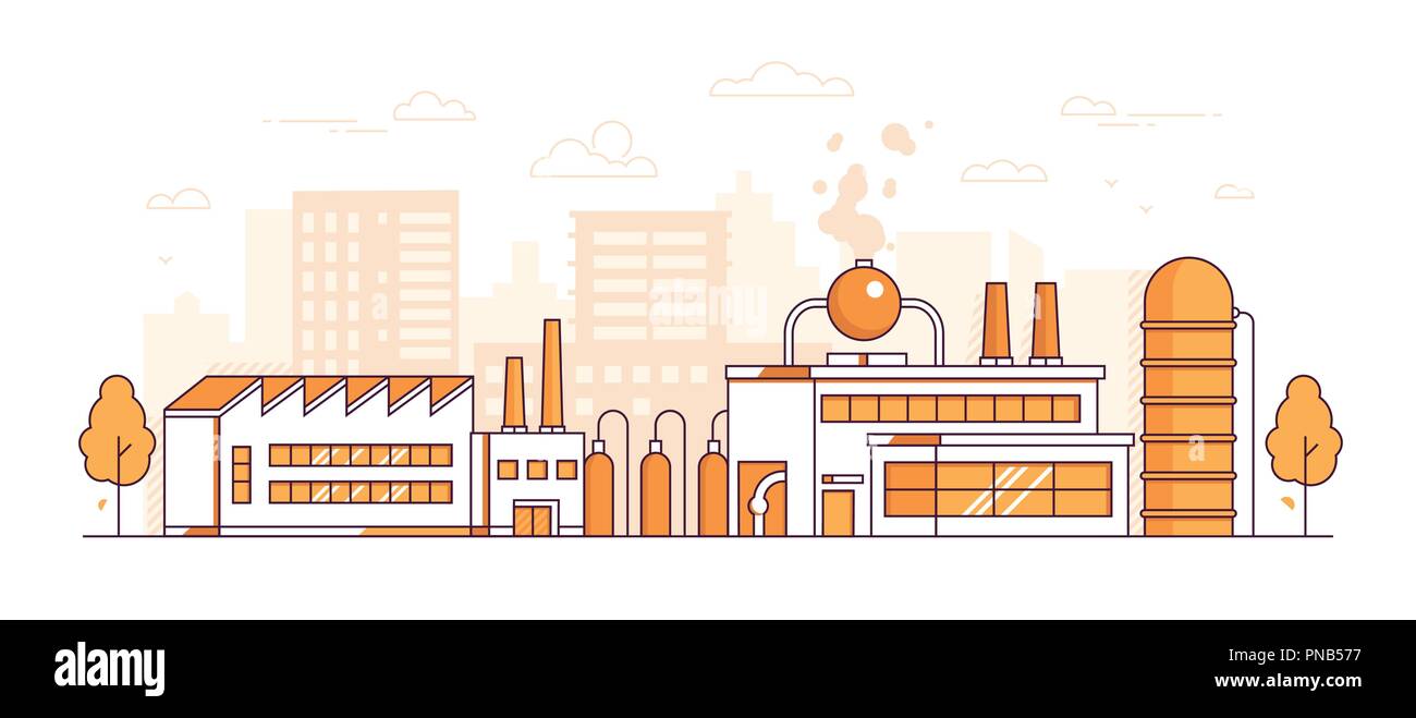 City factory - modern thin line design style vector illustration Stock ...