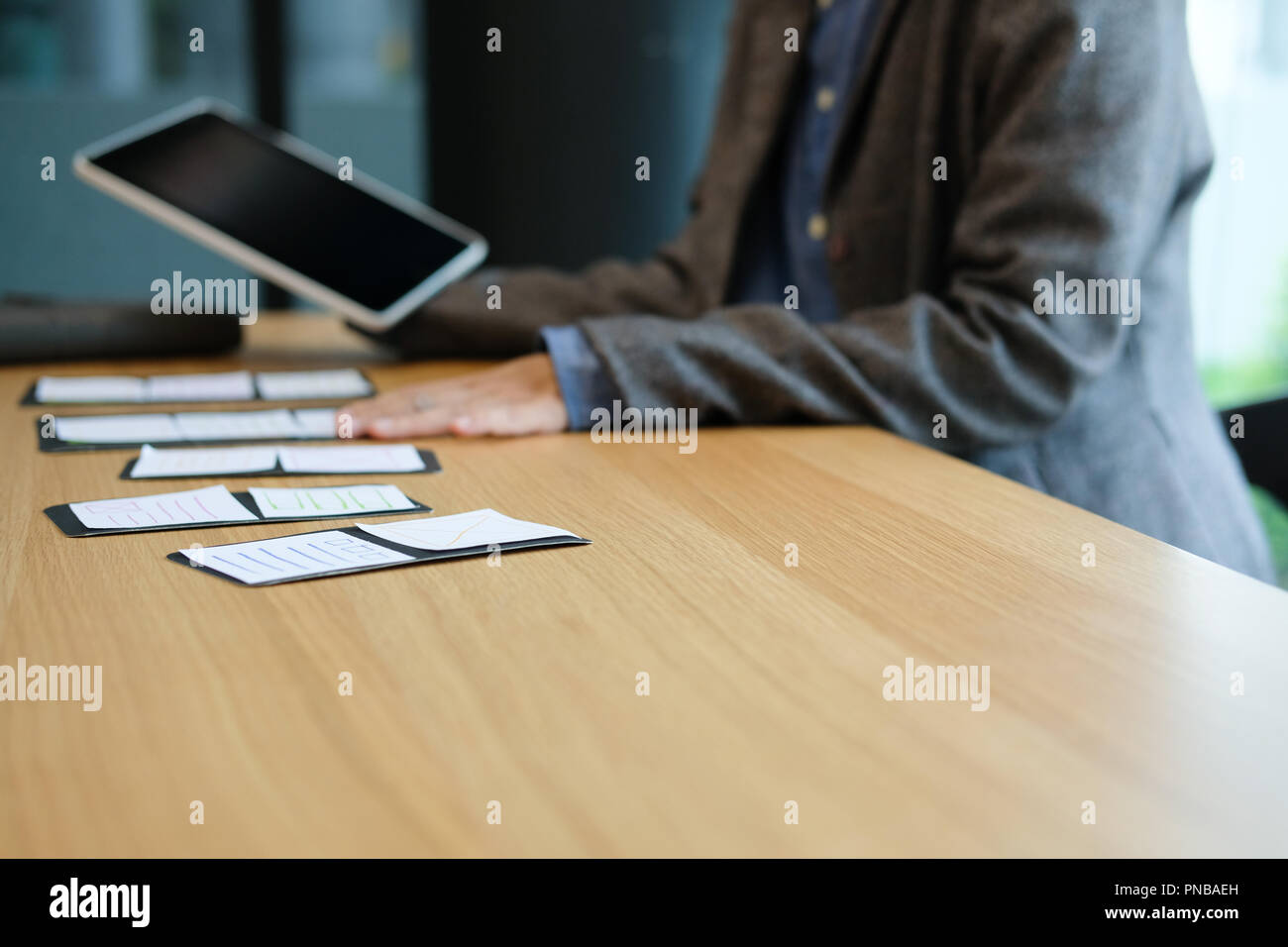 user experience workplace. UX designer desk with tablet layout. UI ...