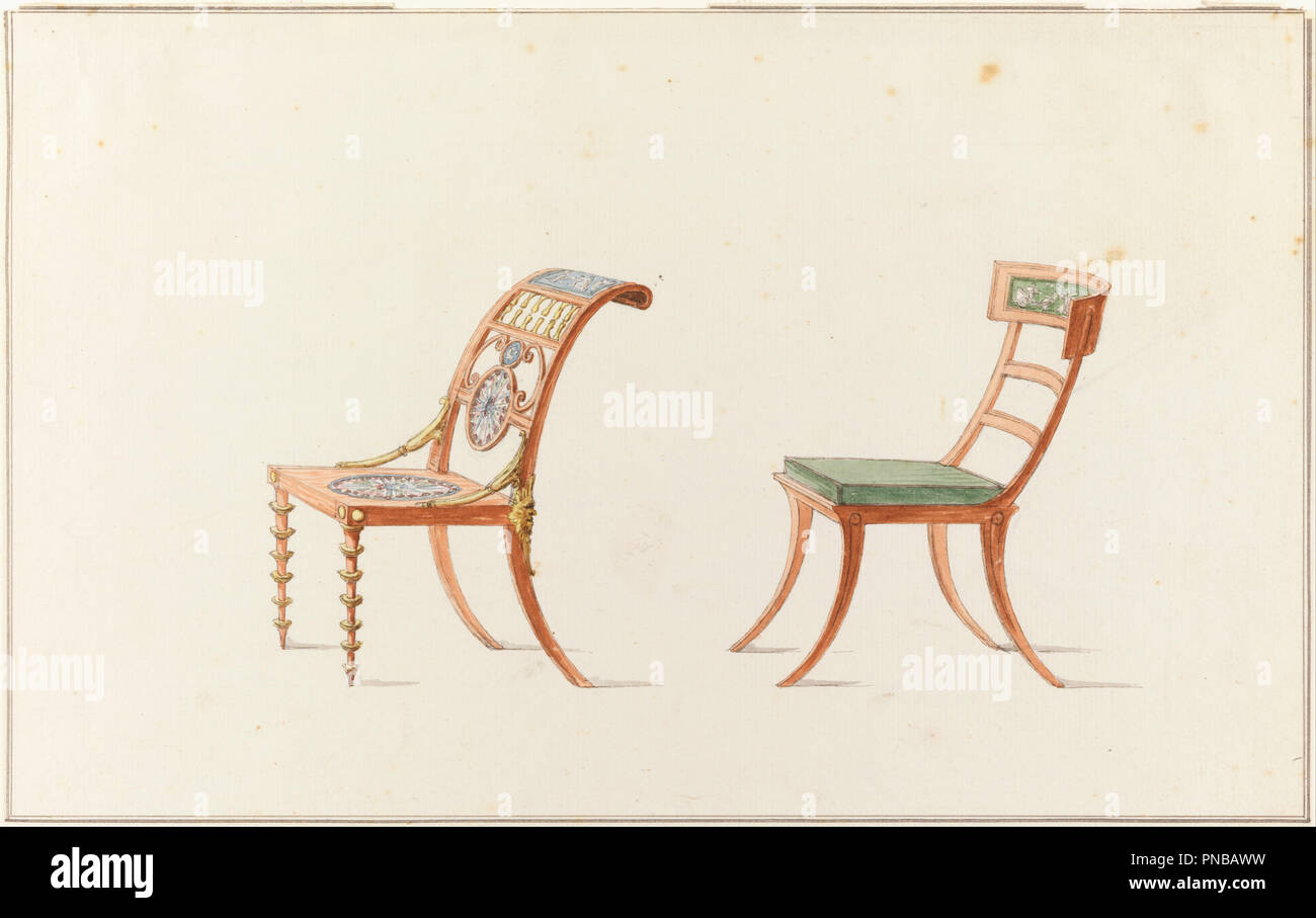 Chairs (2). Date/Period: 1790. Drawing. Brush and watercolor, pen and ...