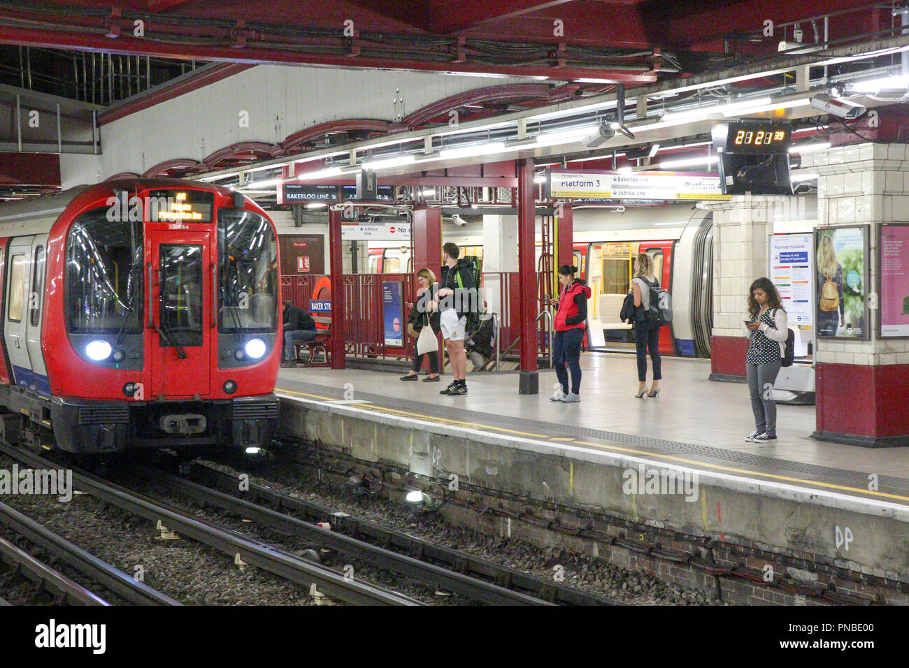 train arriving at platform, London Underground, England, UK Stock Photo ...