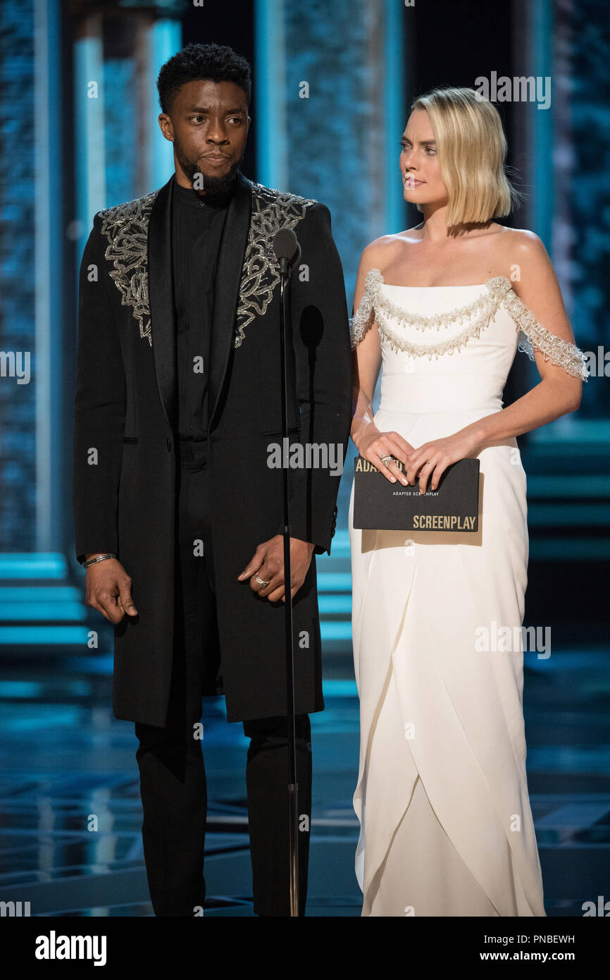Chadwick Boseman and Margot Robbie present the Oscar® for best adapted ...