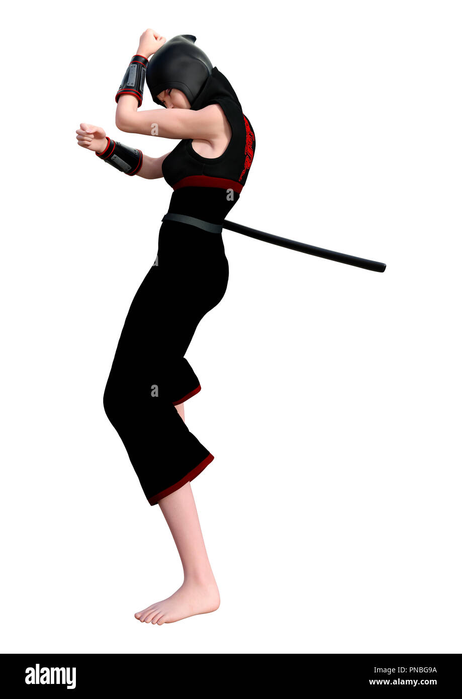 3D rendering of a female ninja isolated on white background Stock Photo ...