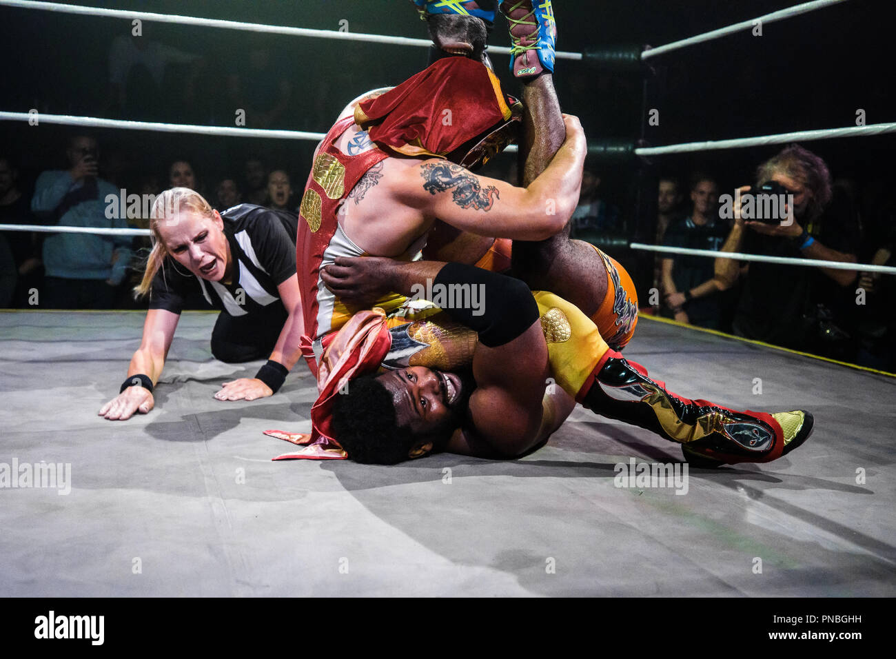 Denmark, Copenhagen - September 15, 2018. Wrestlers seen in action ...