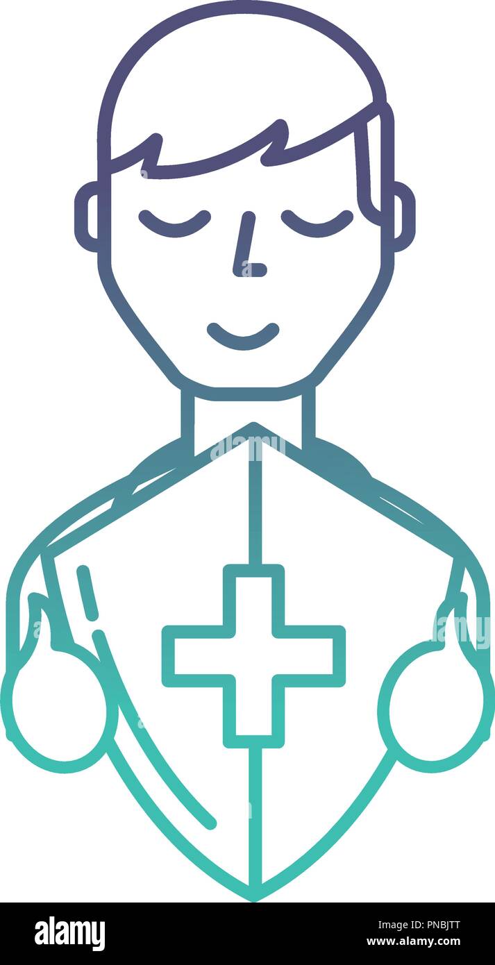 man character holding shield protection medical symbol Stock Vector ...