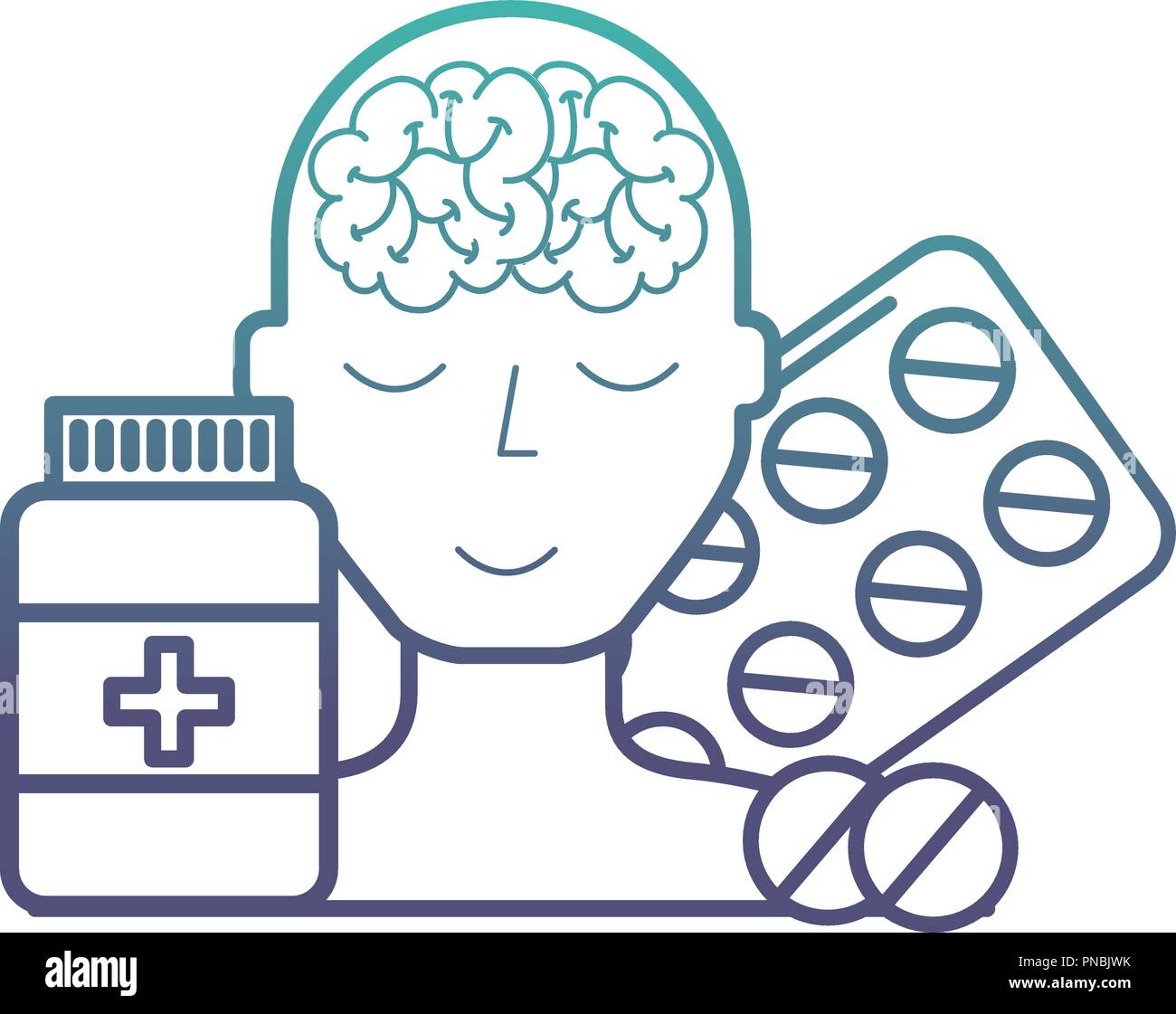 man brain mental medication pills bottle Stock Vector Image & Art - Alamy