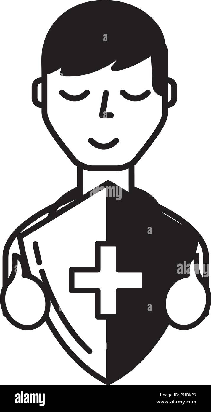 man character holding shield protection medical symbol Stock Vector ...
