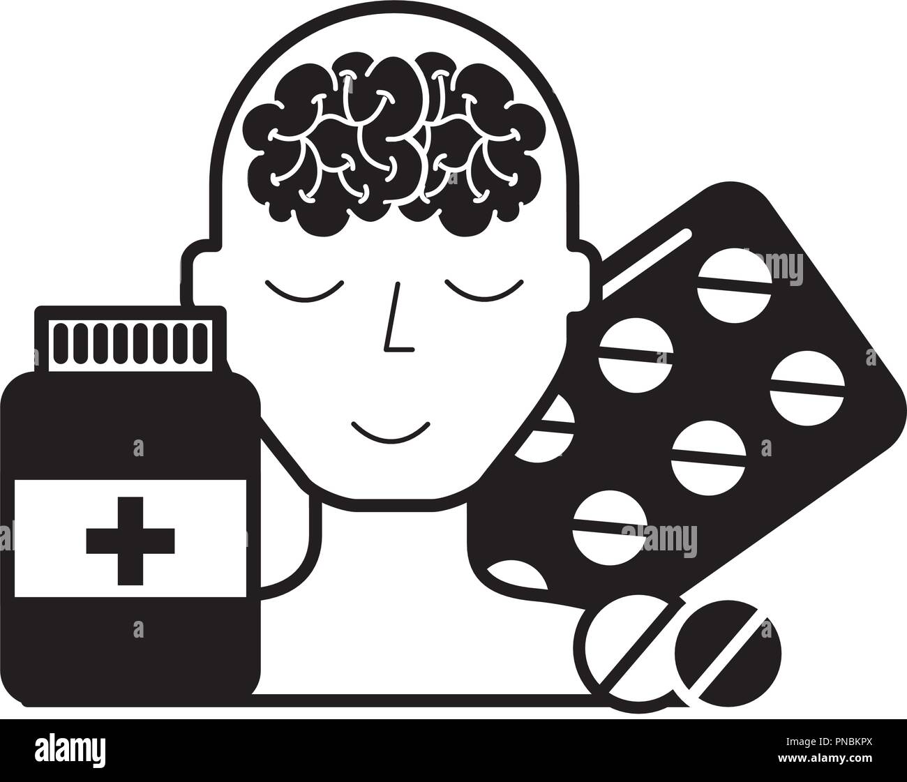 man brain mental medication pills bottle Stock Vector Image & Art - Alamy
