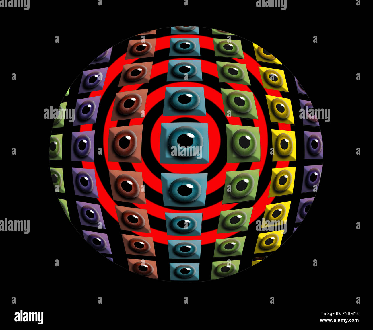 Eye ball is the title of this orb covered with human eyes. Here is a ...