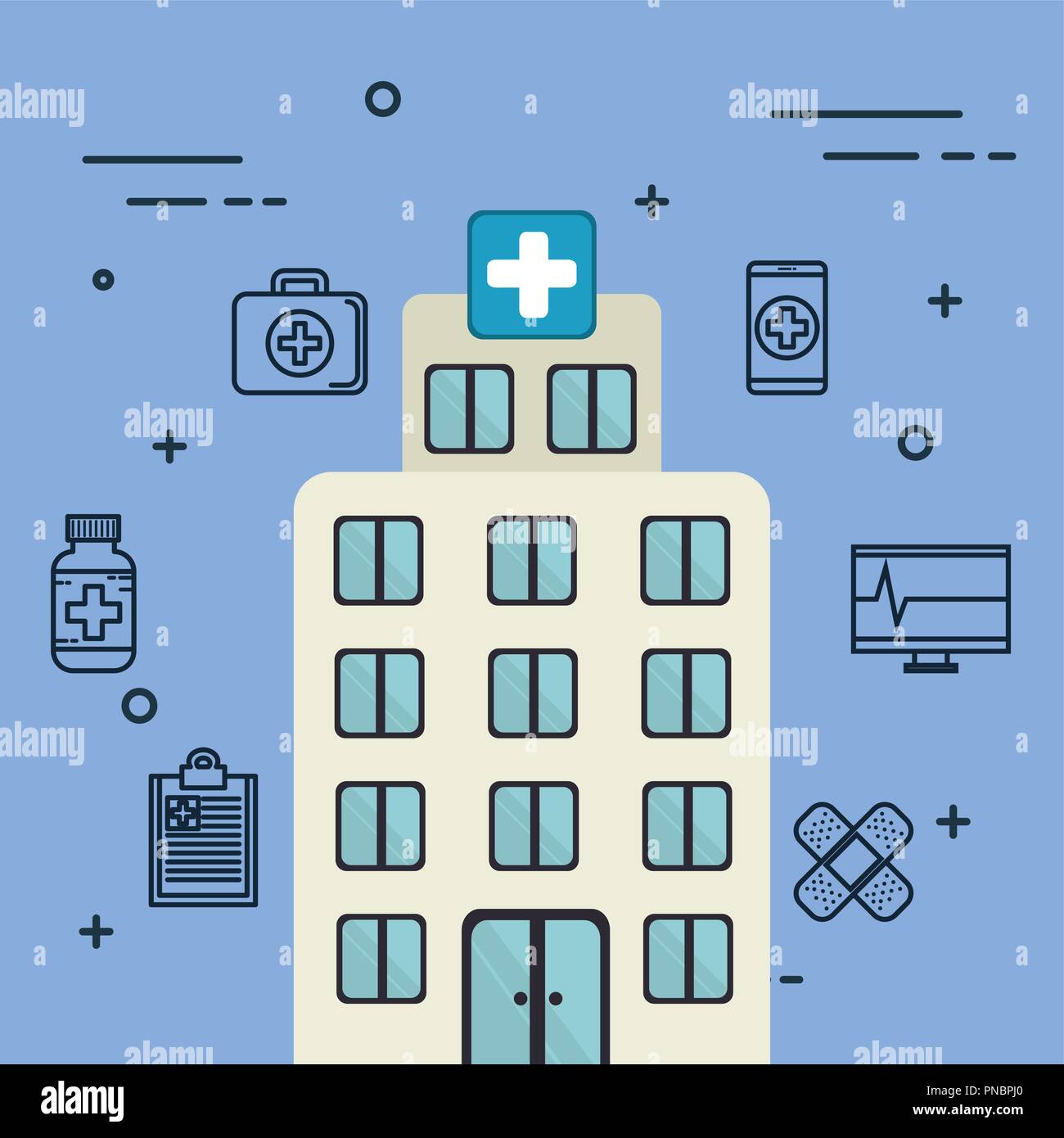 hospital building with medical healthcare icons Stock Vector Image ...