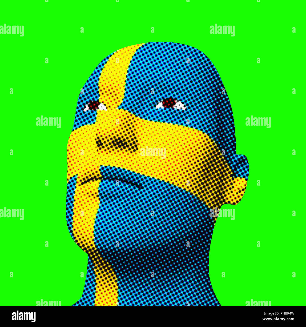 Patriotic face painted with flag of Sweden. A concept of national pride ...