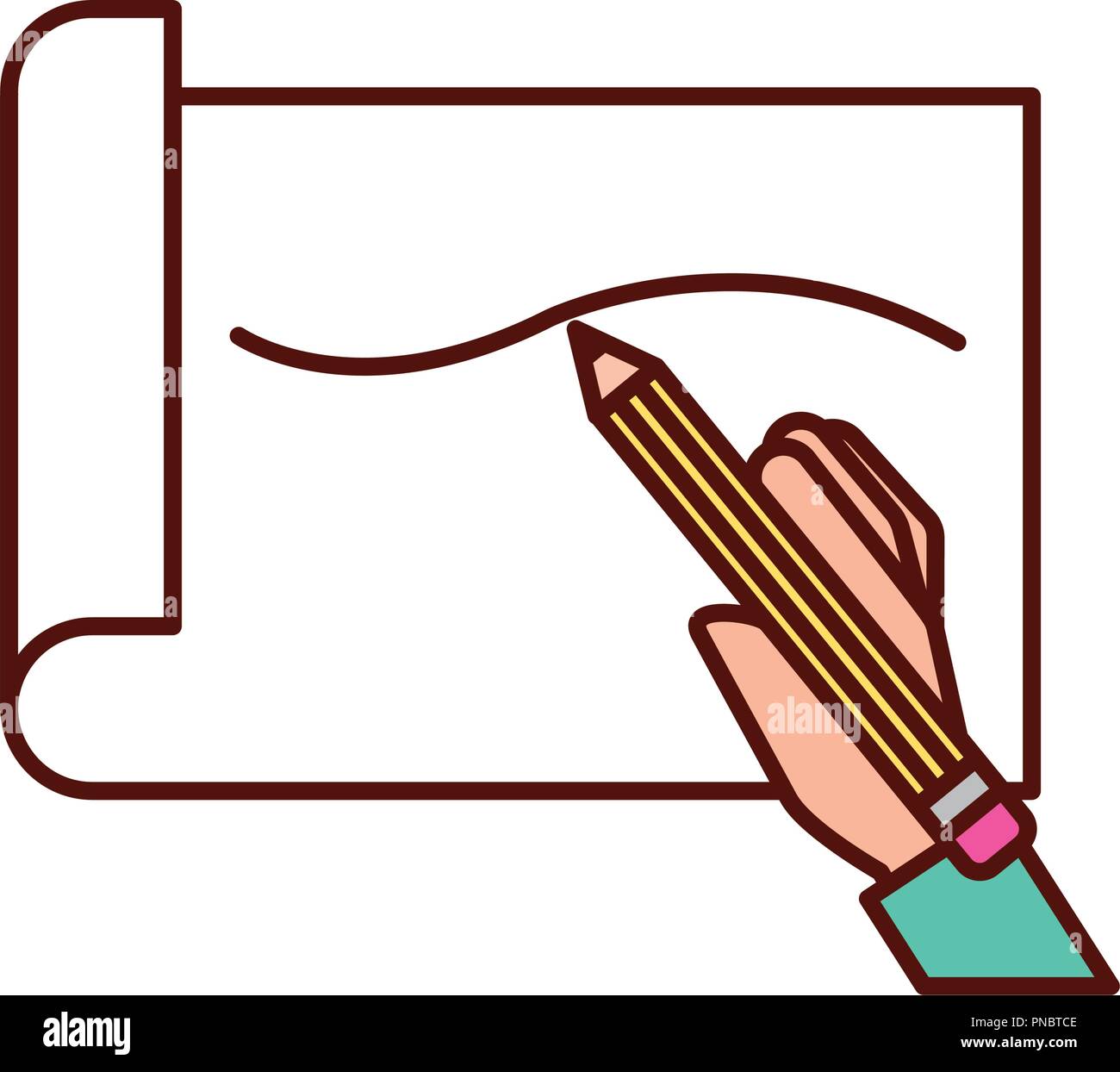 hand holding pencil drawn line on paper Stock Vector Image & Art - Alamy