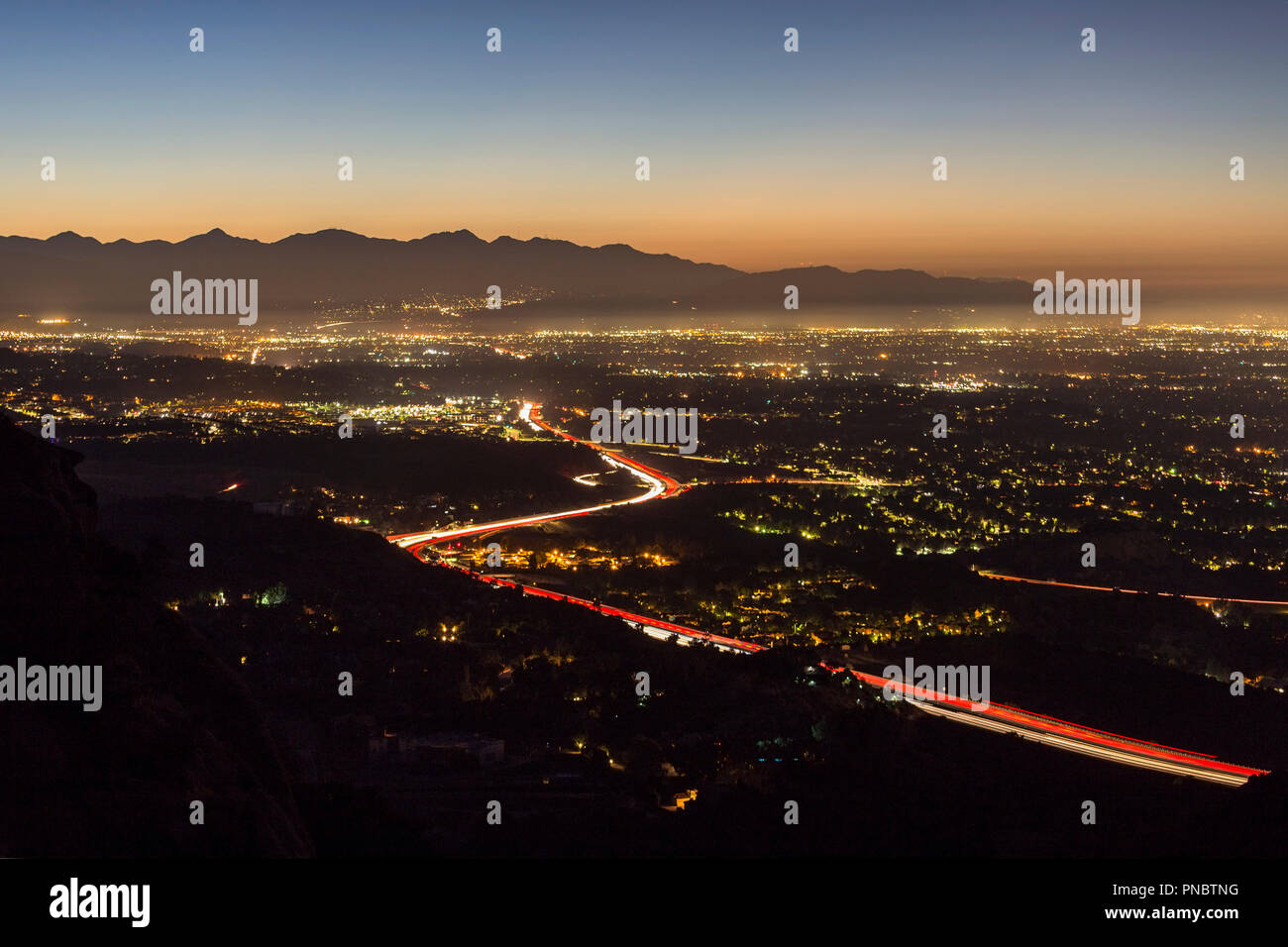 Los Angeles California dawn view of Porter Ranch and the 118 freeway in ...