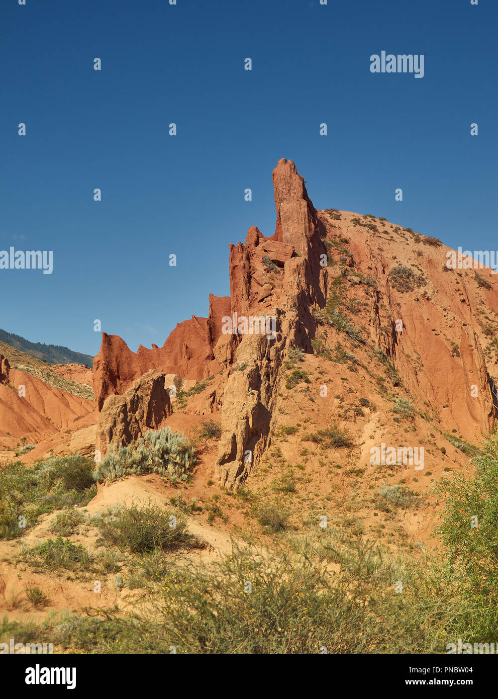 Fairy Tale Canyon, rock formations on the Issyk-Kul lake. Kyrgyzstan ...