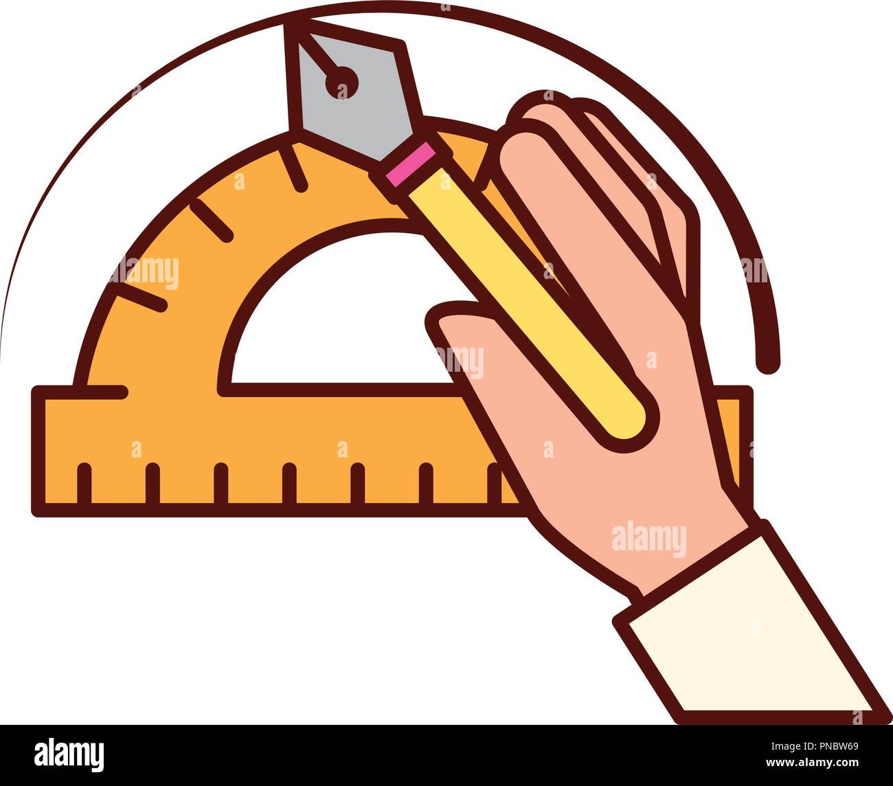hand with fountain pen protractor graphic design Stock Vector Image ...