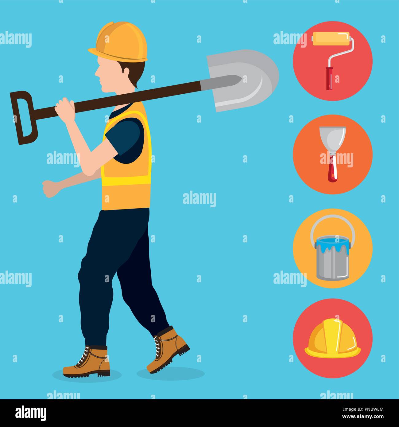 builder character with construction equipment Stock Vector Image & Art ...