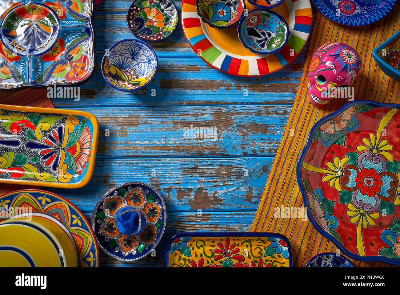 Mexican pottery Talavera style of Puebla in Mexico Stock Photo - Alamy