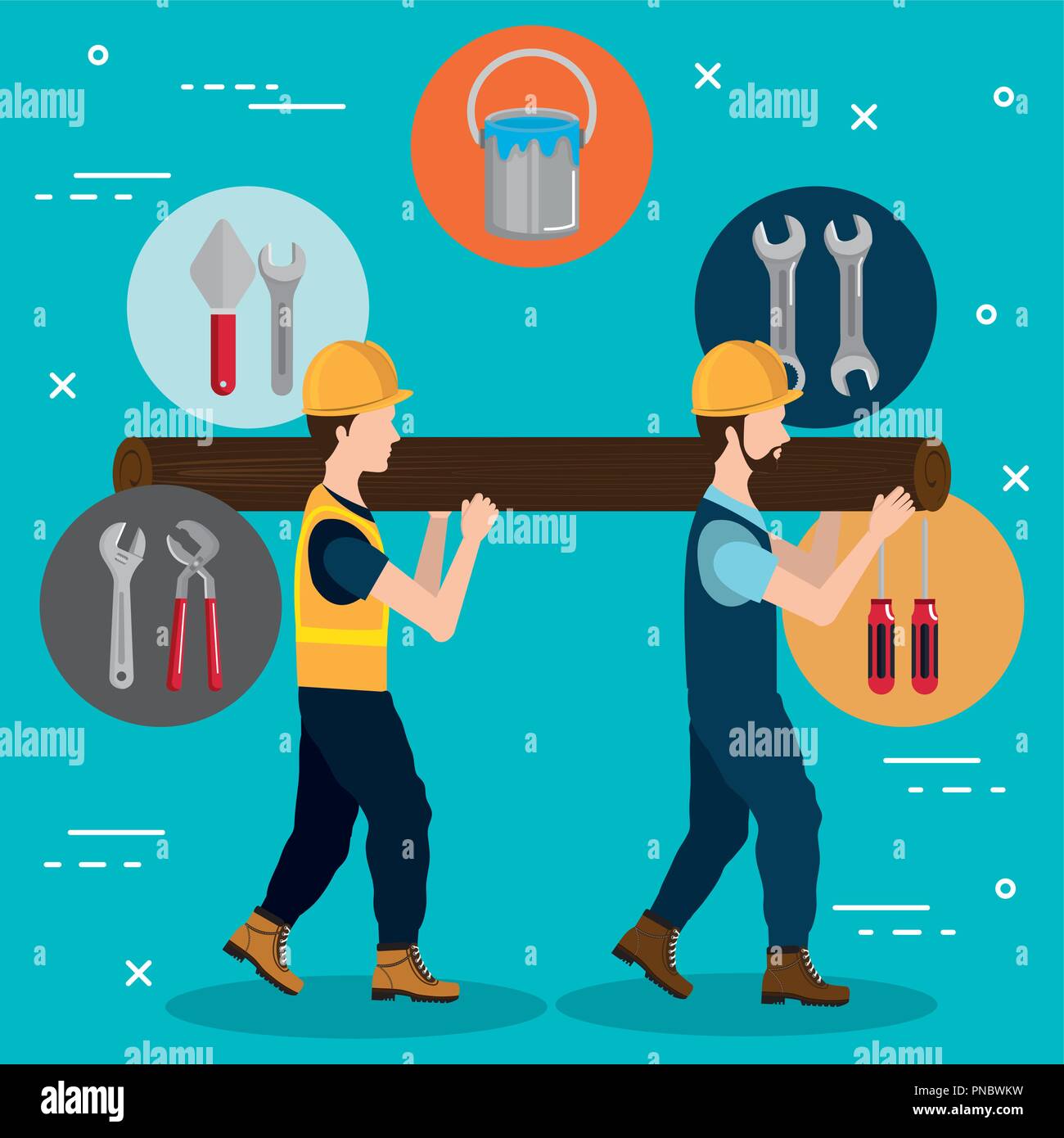 builders characters with construction equipment Stock Vector Image ...