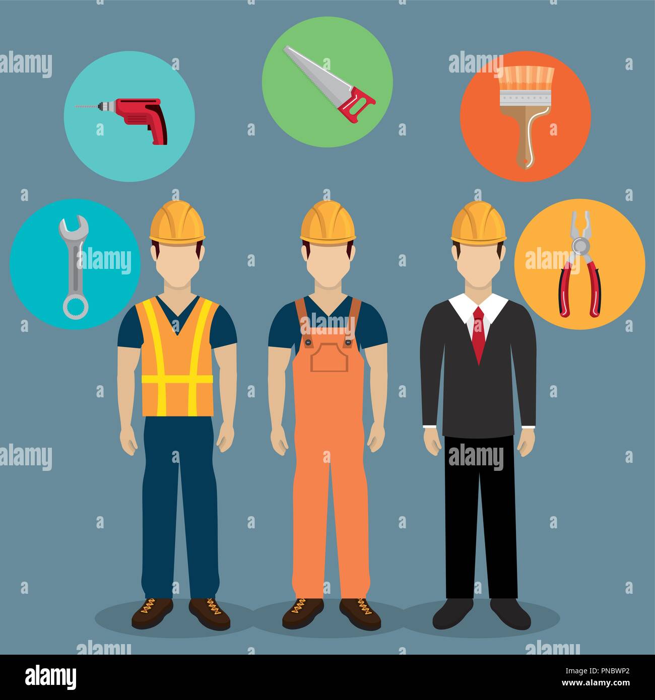 builders characters with construction equipment Stock Vector Image ...