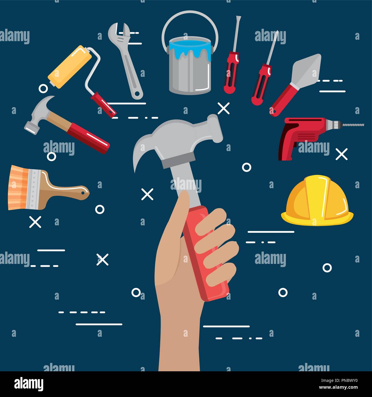 hand with tool and under construction equipment Stock Vector Image ...