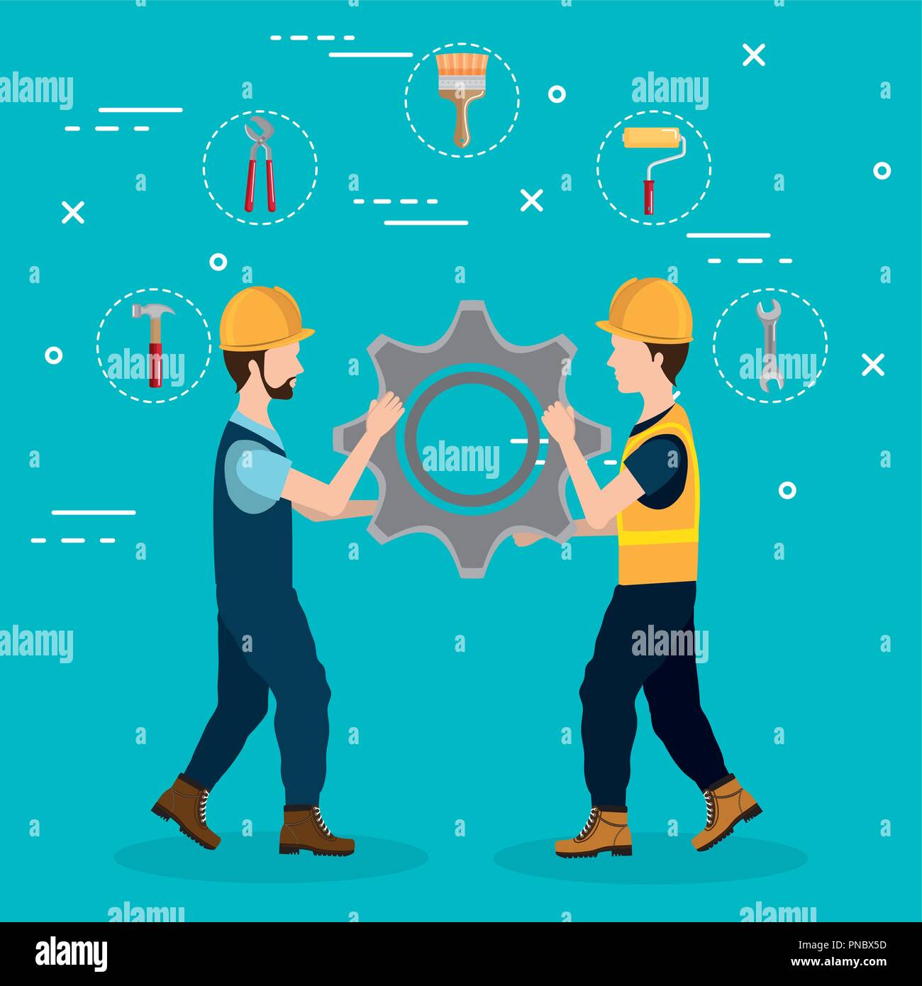 builders characters with construction equipment Stock Vector Image ...