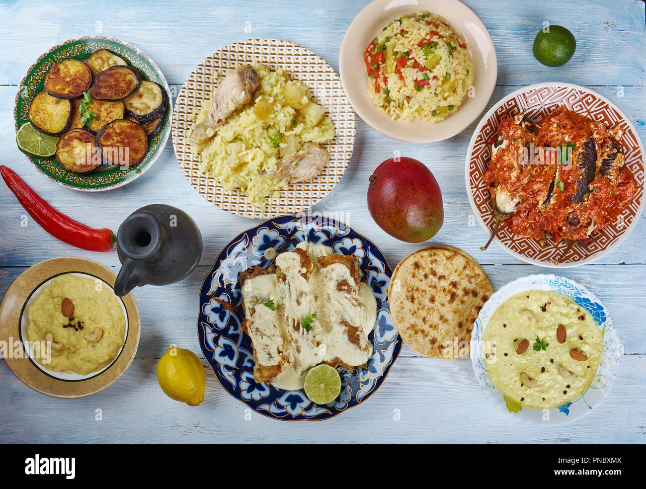 Bengali cuisineб Asia Traditional assorted dishes, Top view Stock Photo ...