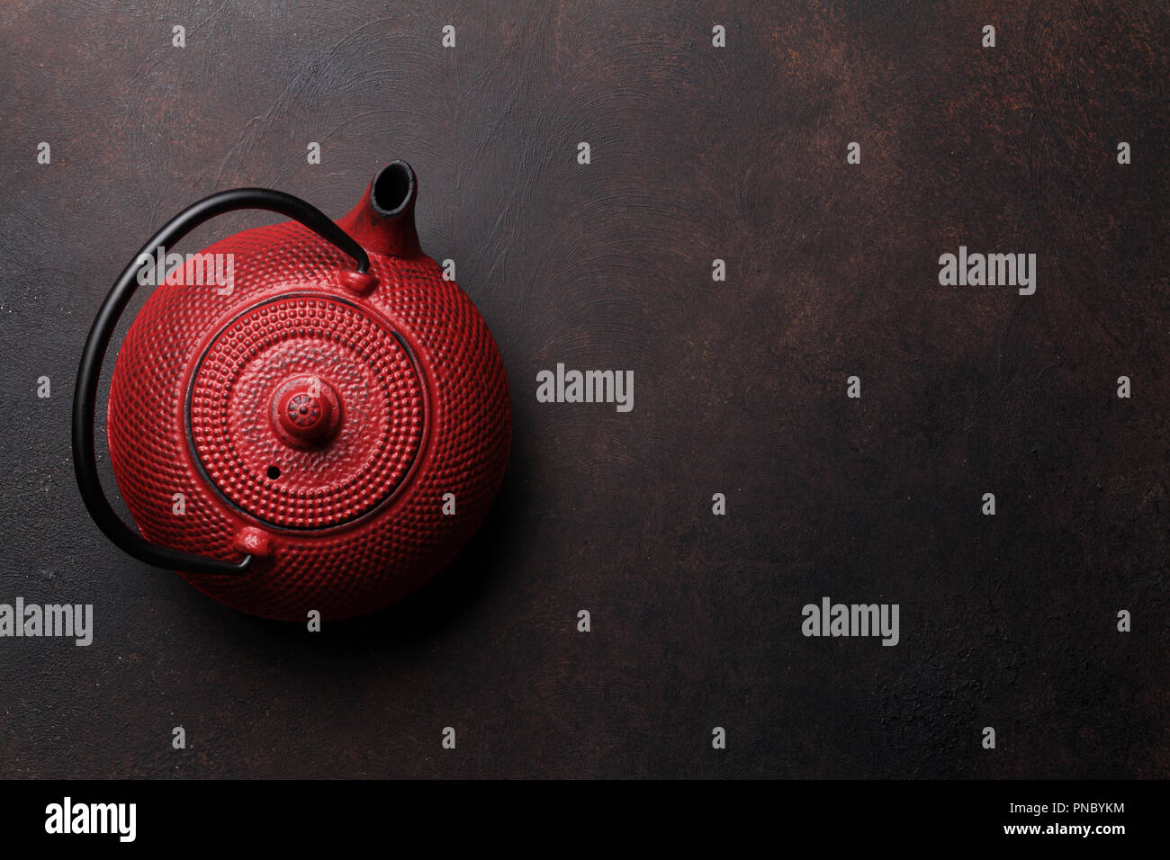 Red tea pot. Top view with space for your text Stock Photo - Alamy