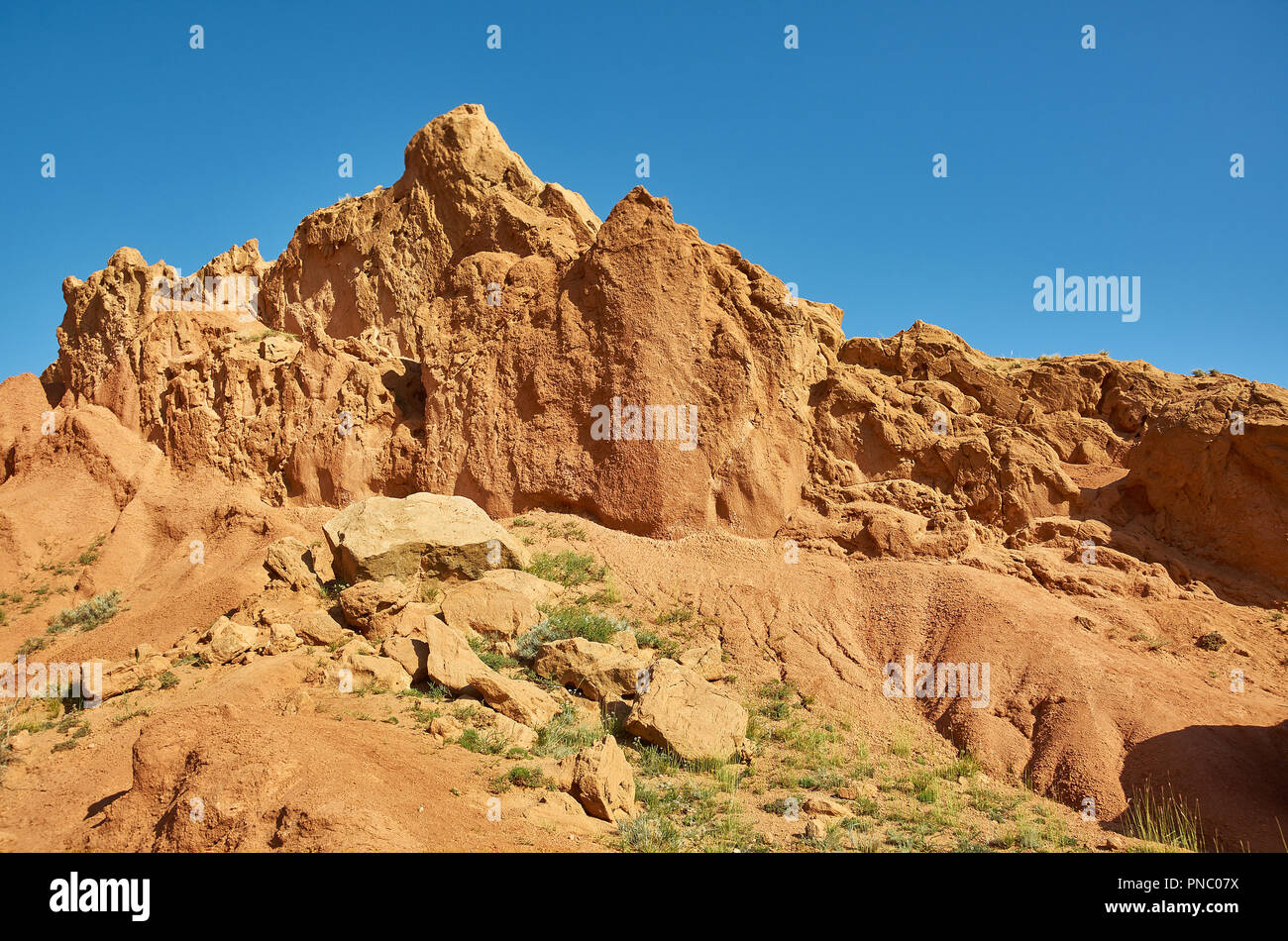 Fairy Tale Canyon, rock formations on the Issyk-Kul lake. Kyrgyzstan ...