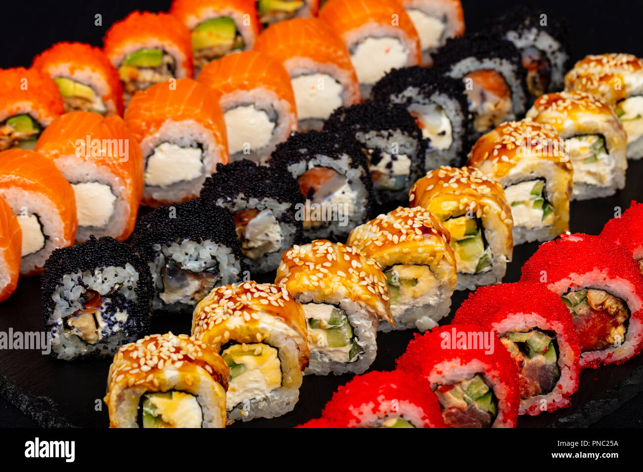 Japanese roll set with fish and rice Stock Photo - Alamy