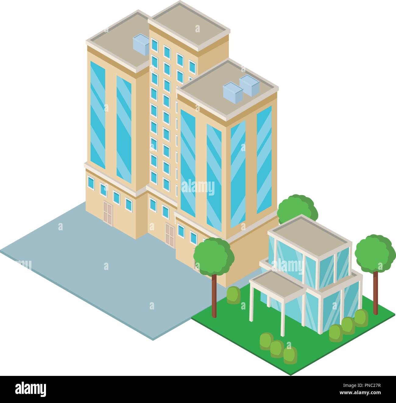 Downtown and house building isometric Stock Vector Image & Art - Alamy