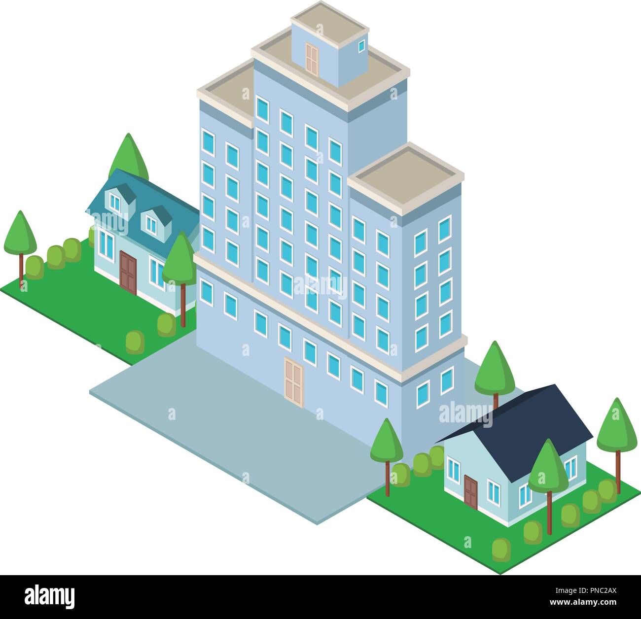 Downtown and house building isometric Stock Vector Image & Art - Alamy