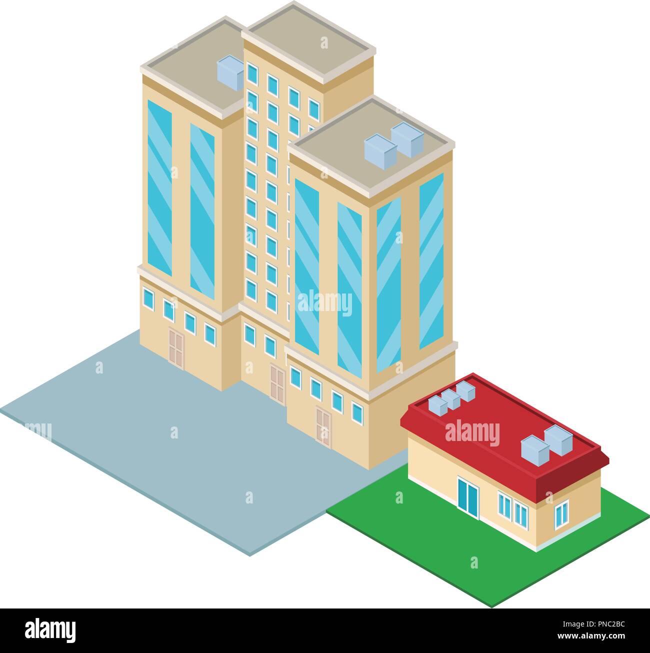 Downtown and house building isometric Stock Vector Image & Art - Alamy