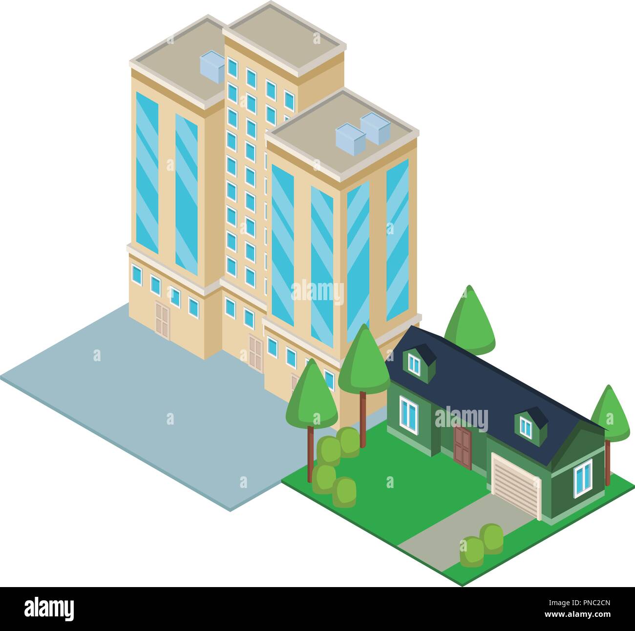 Downtown and house building isometric Stock Vector Image & Art - Alamy