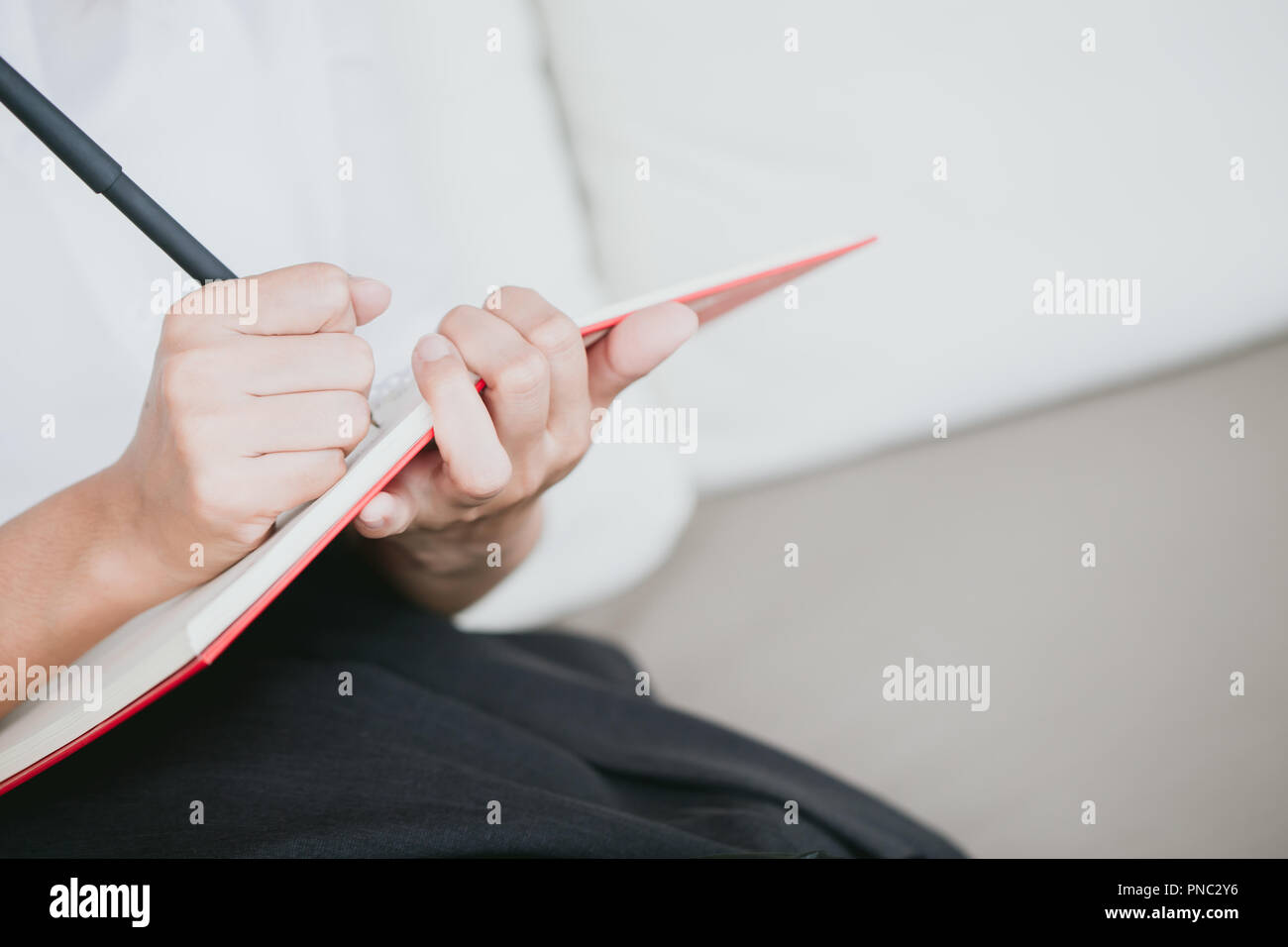 closeup working women hand writing note memo with copyspace Stock Photo ...