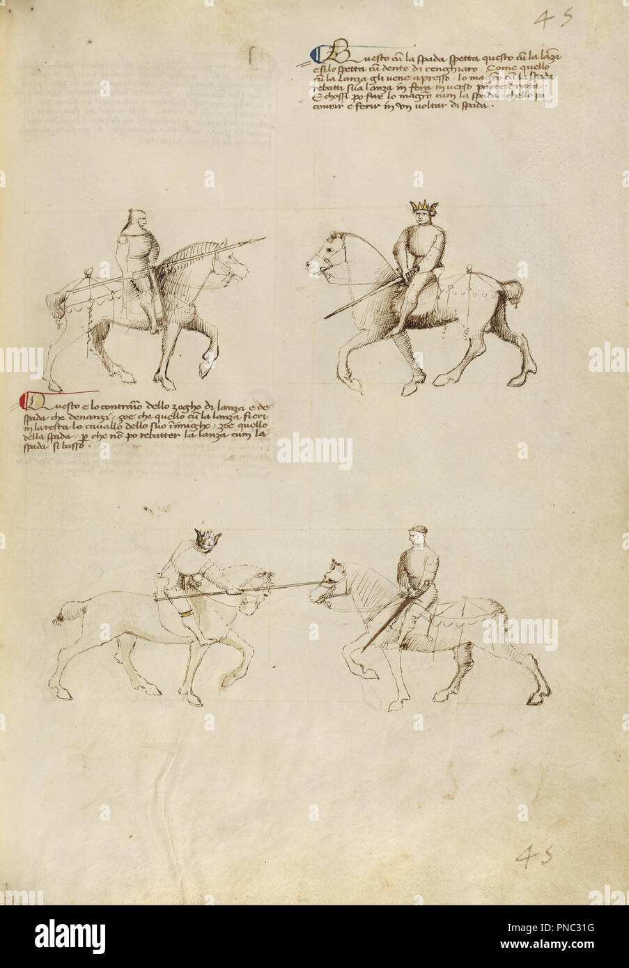 Equestrian Combat with Lance and Sword. Date/Period: Ca. 1410. Folio ...