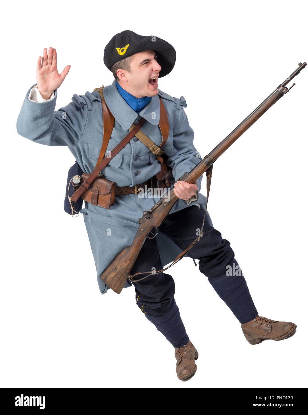 a French soldier 1914 1918 attack, November 11th on white background ...
