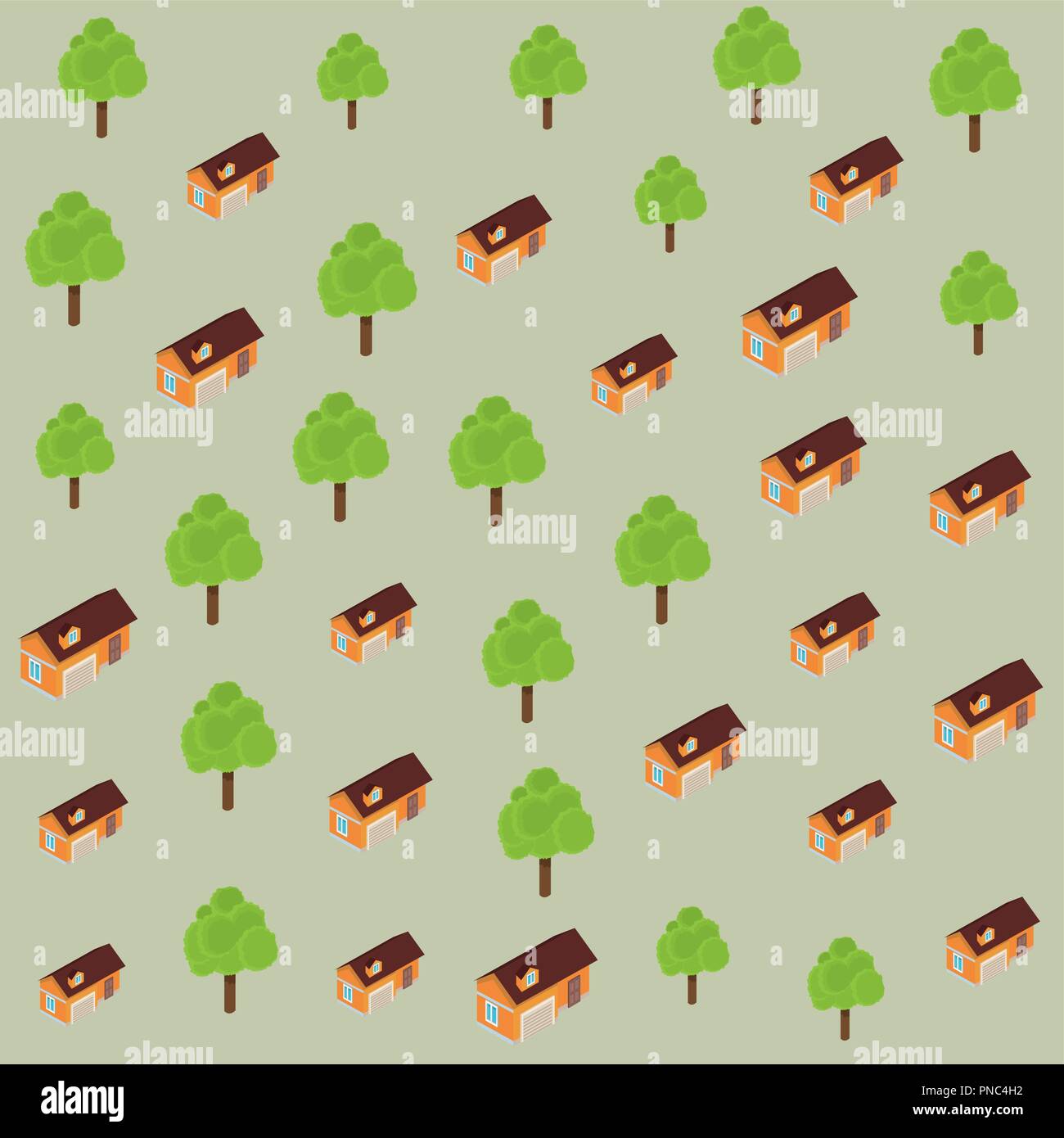 Trees and houses pattern background Stock Vector Image & Art - Alamy