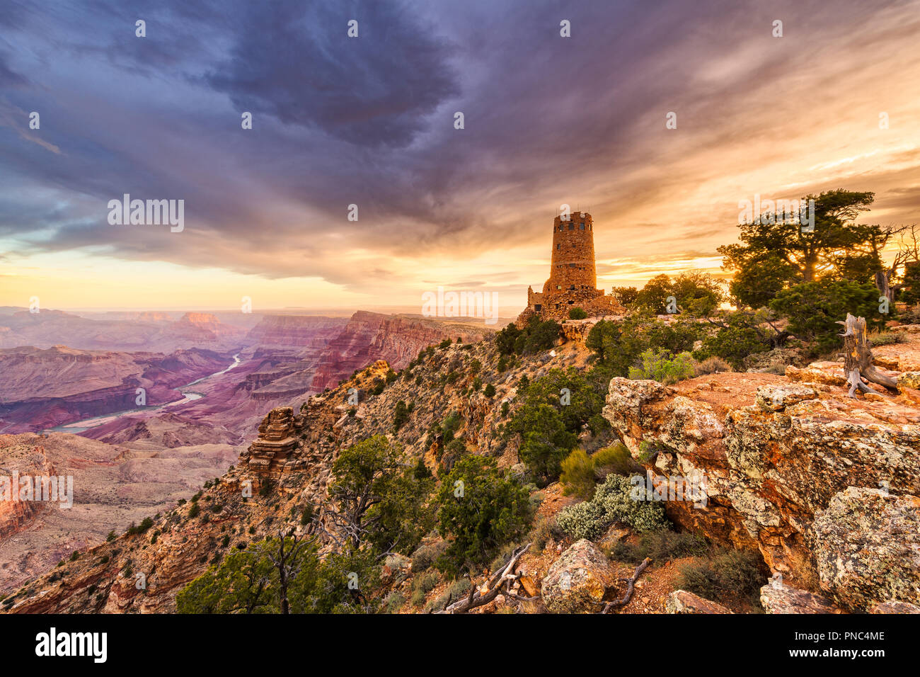 Desert View Watchtower at the Grand Canyon, Arizona, USA Stock Photo ...