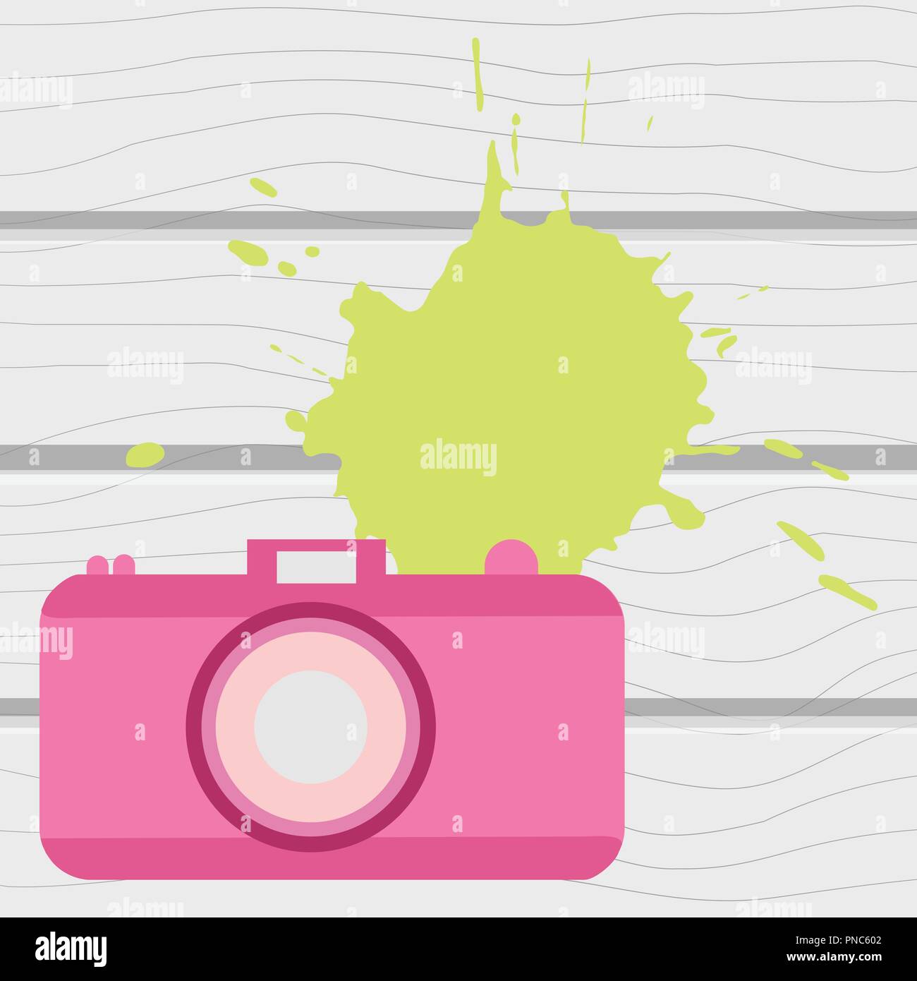 Vector illustration. The old-fashioned color camera. Flat style. Splash ...