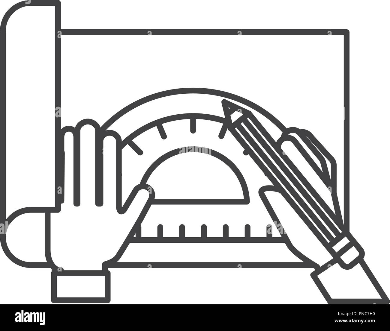 graphic designer hands working with protractor and pencil Stock Vector ...
