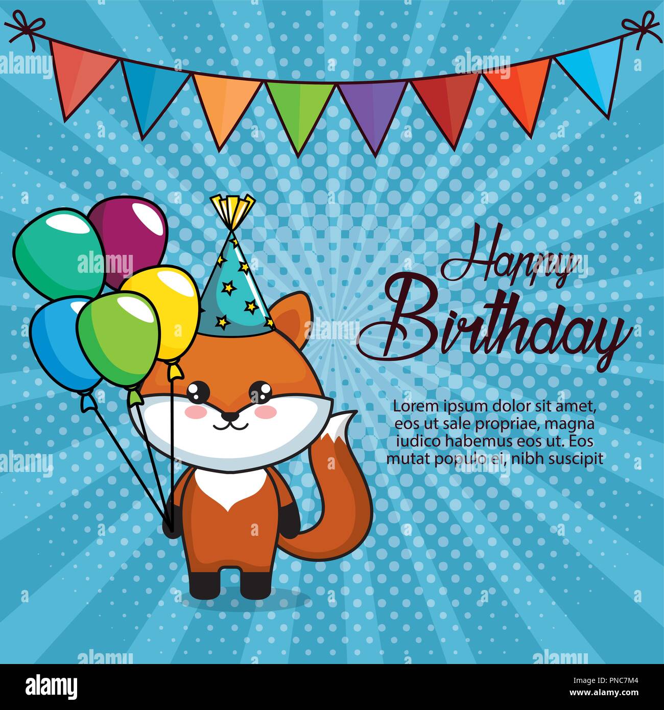 happy birthday card with cute fox Stock Vector Image & Art - Alamy
