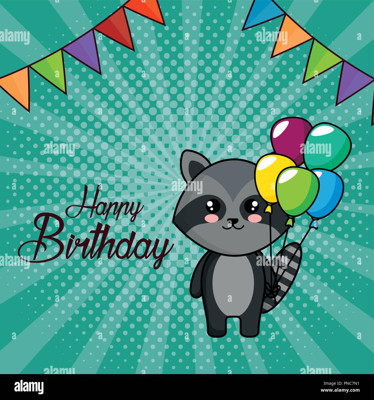 happy birthday card with cute raccoon Stock Vector Image & Art - Alamy