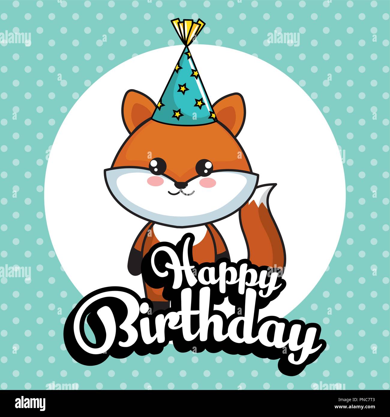 happy birthday card with cute fox Stock Vector Image & Art - Alamy