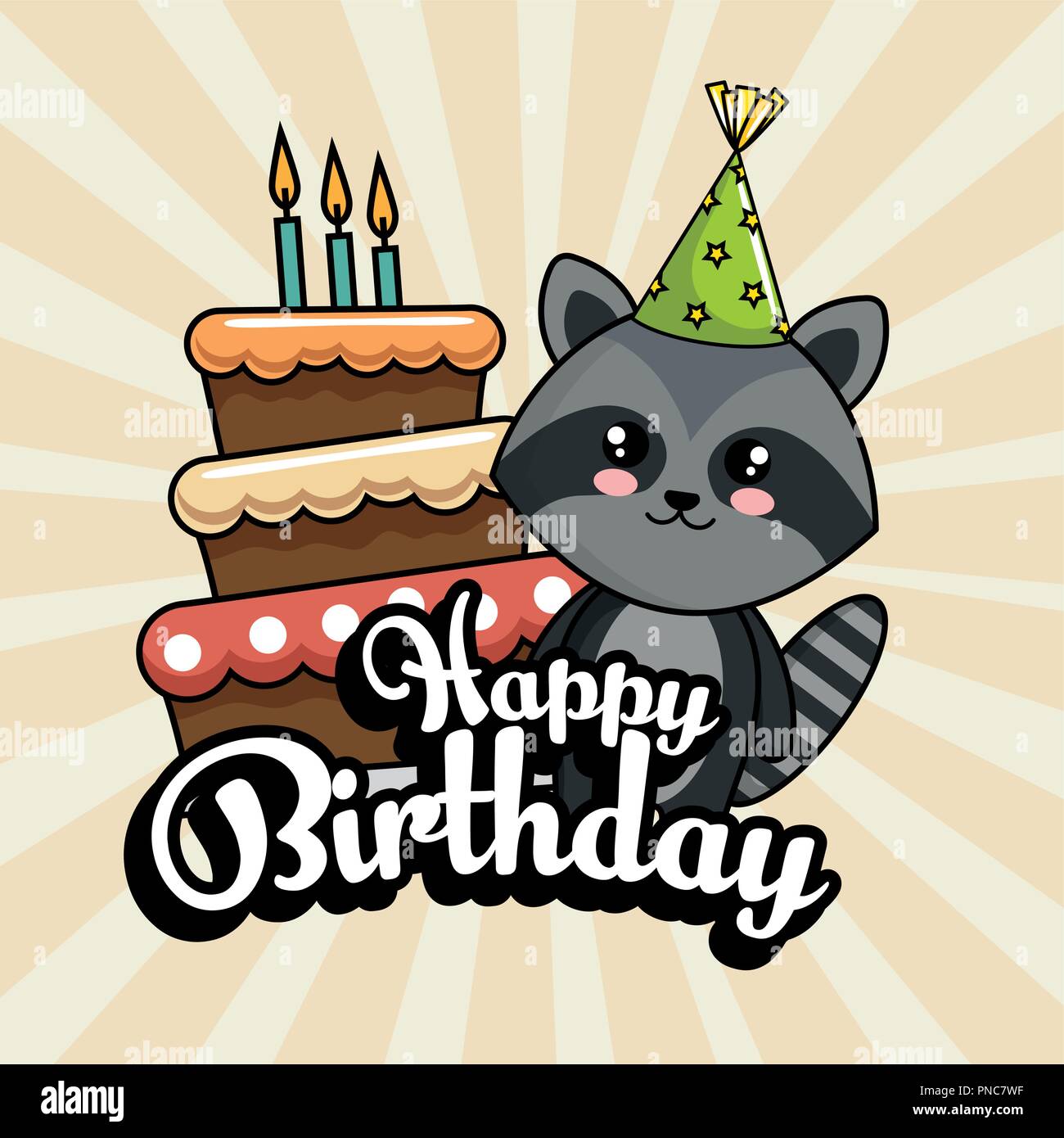 happy birthday card with cute raccoon Stock Vector Image & Art - Alamy