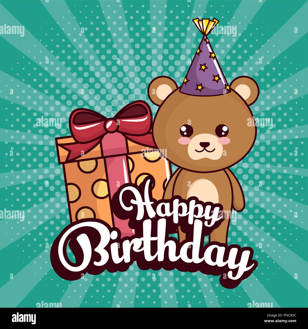 happy birthday card with cute bear Stock Vector Image & Art - Alamy