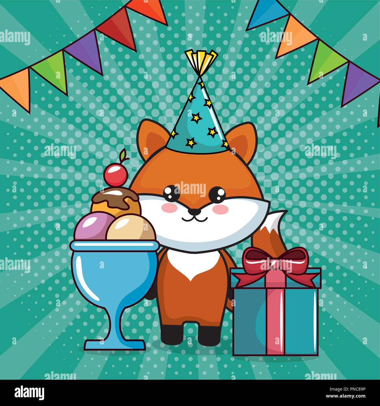 happy birthday card with cute fox Stock Vector Image & Art - Alamy