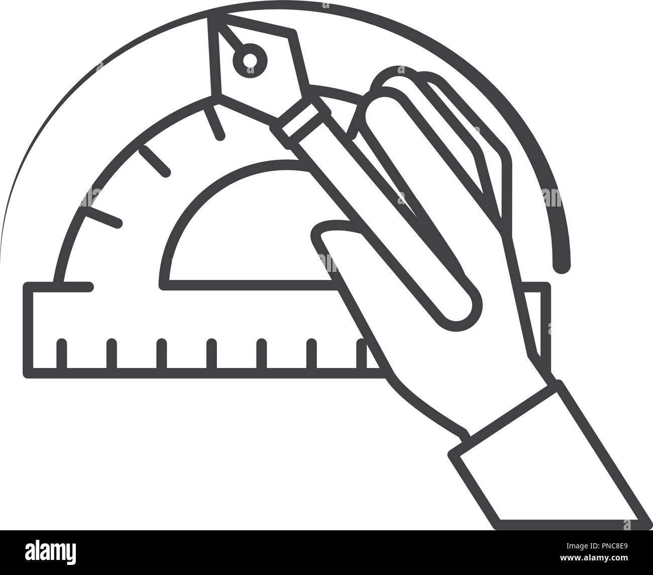 hand with fountain pen protractor graphic design Stock Vector Image ...
